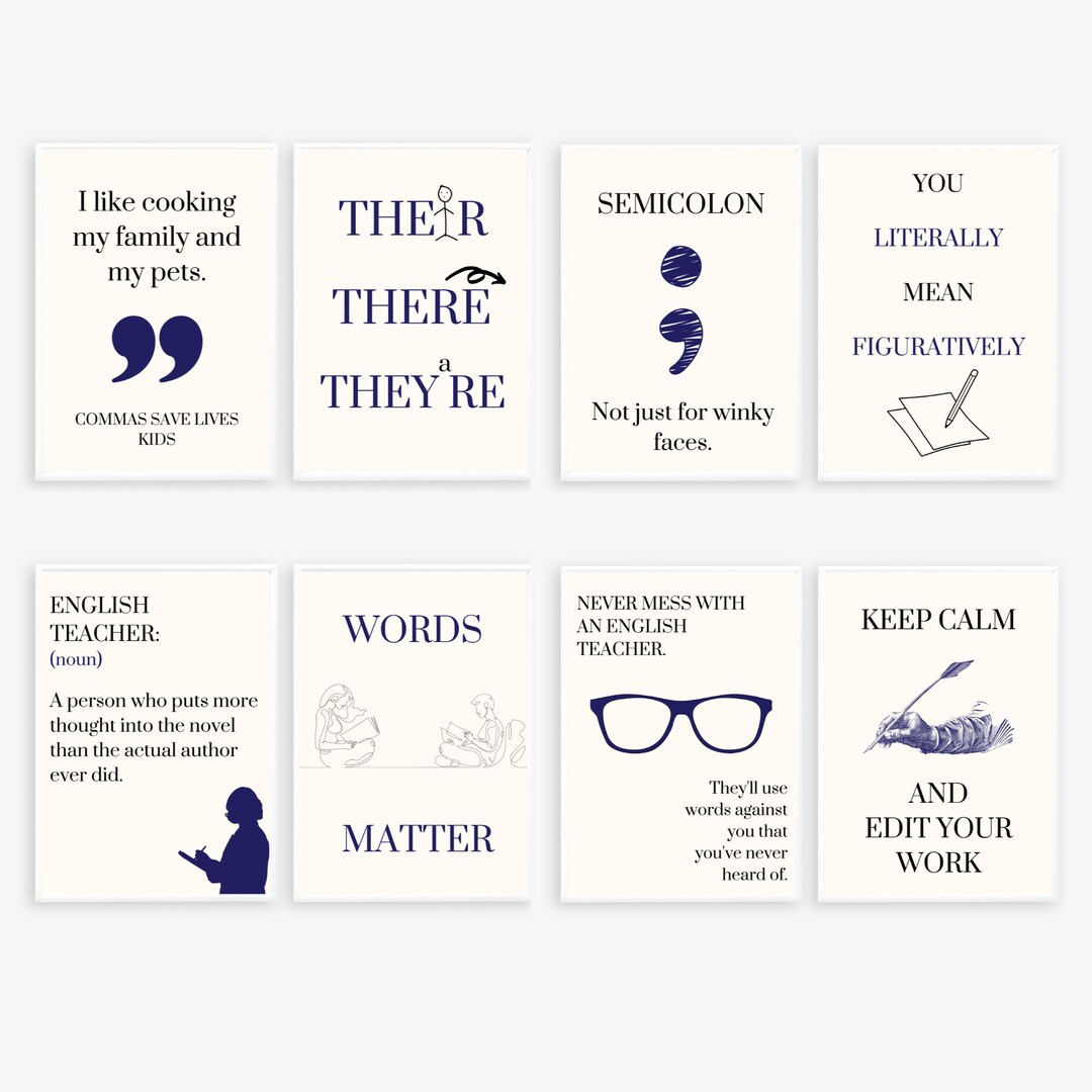 Navy Funny Grammar Posters; English Literature Classroom Prints ...