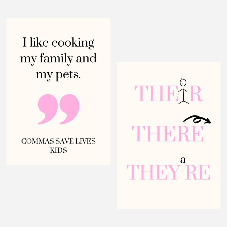 Pink Funny Grammar Posters; English Literature Classroom Prints ...