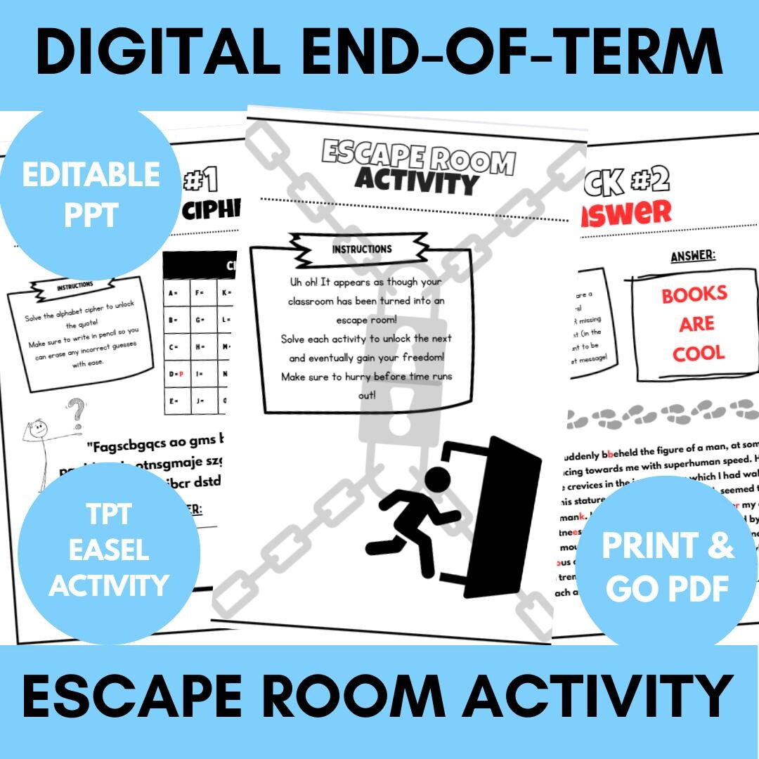 Digital ESCAPE ROOM I End of Term Unit Activities I Literary Analysis ...