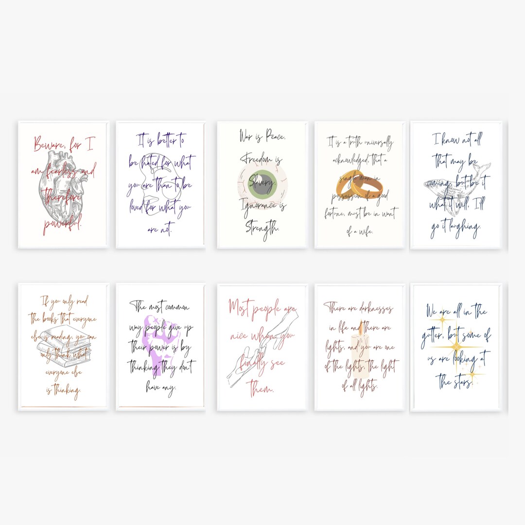 Famous Authors Book Quotes Wall Art Bundle; Bookworm Book Lover Gift ...