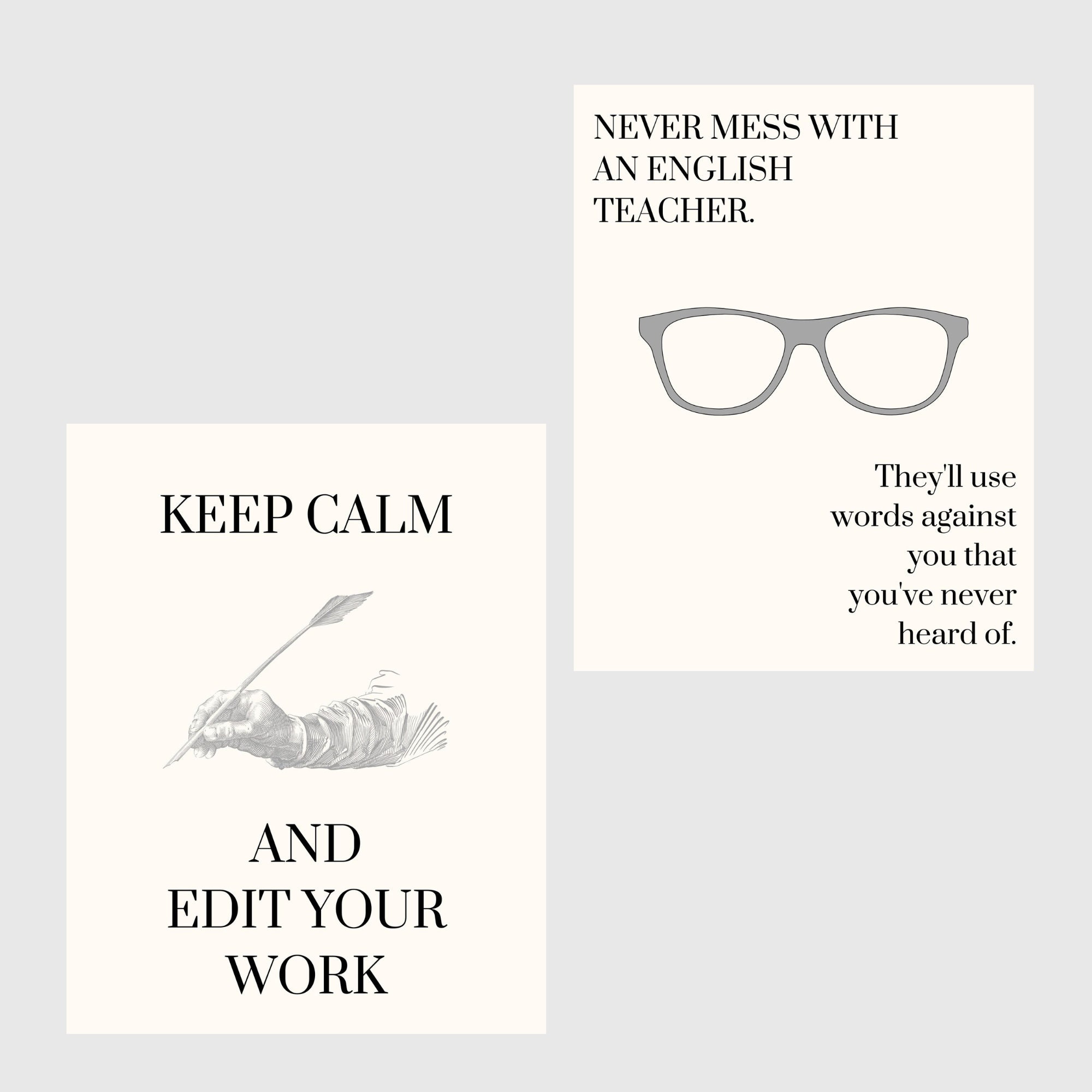 Grey Funny Grammar Posters; English Literature Classroom Prints ...