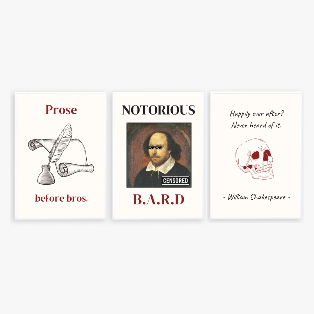 Funny Shakespeare Meme Wall Art Bundle Set of 3; William Shakespeare ...