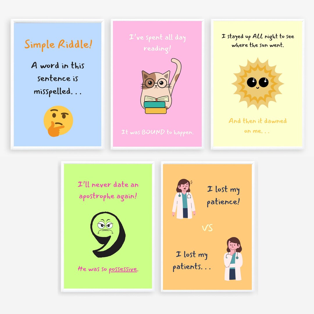 Cute Pastel English Classroom Decor; Funny Puns English Posters ...