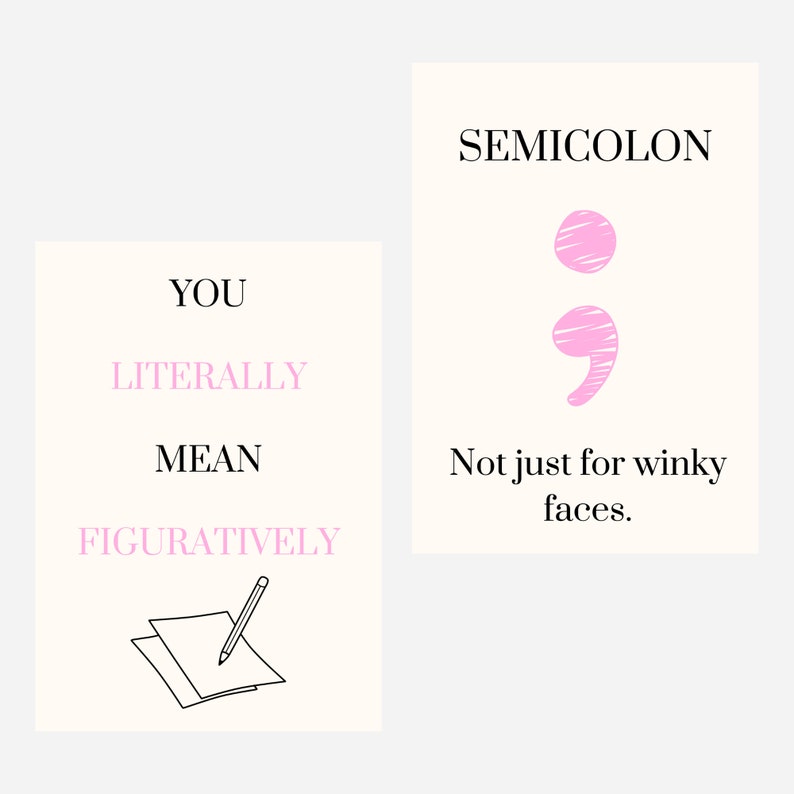 Pink Funny Grammar Posters; English Literature Classroom Prints ...