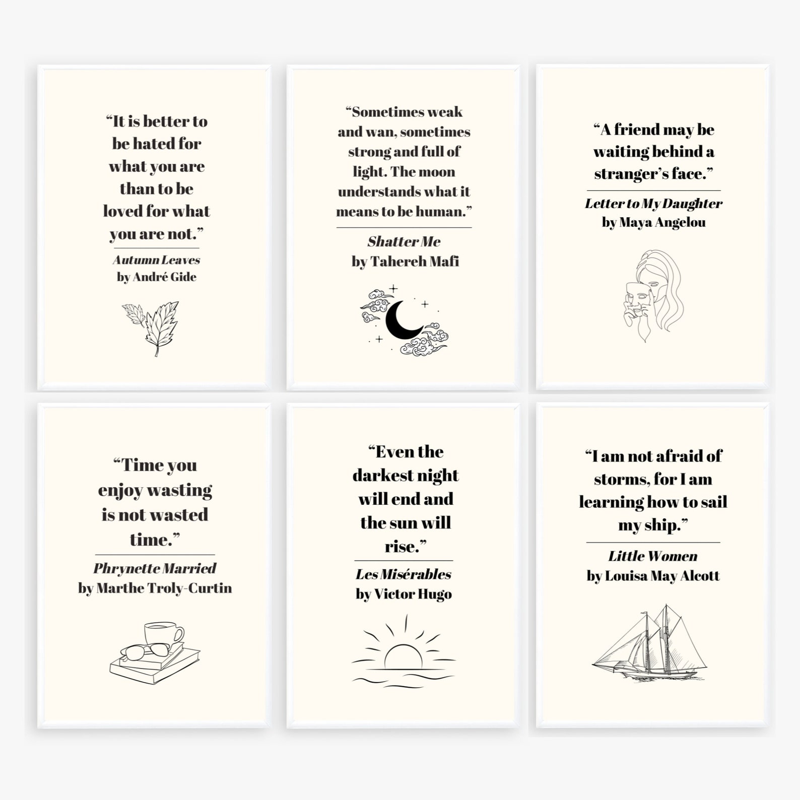 Inspirational Literary Book Quotes; Famous Authors Posters; Minimalist ...