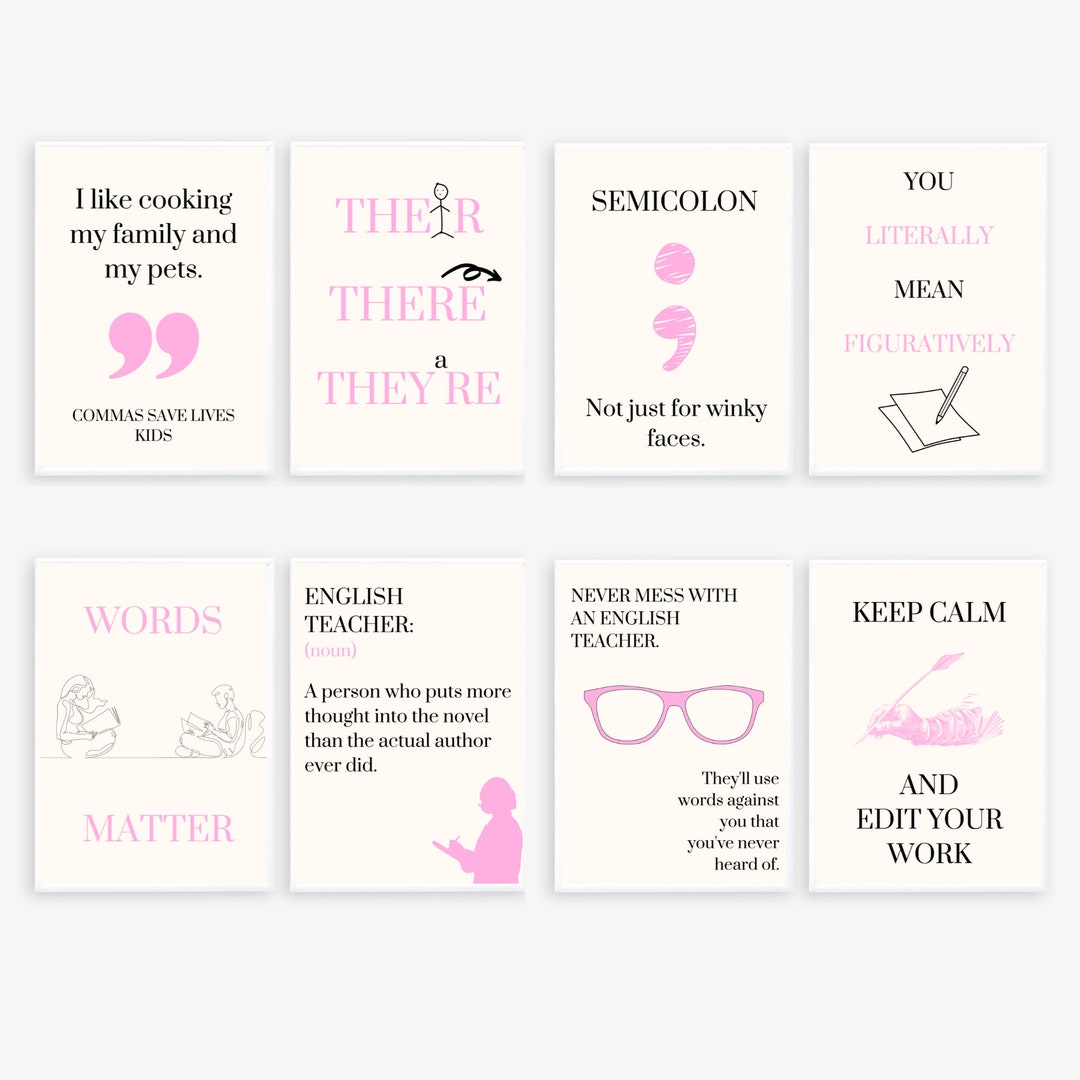 Pink Funny Grammar Posters; English Literature Classroom Prints ...