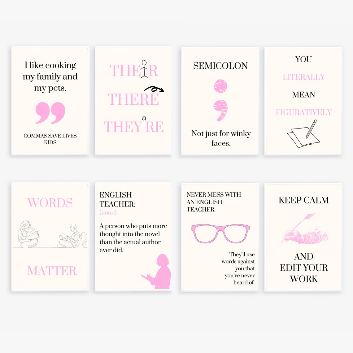 Pink Funny Grammar Posters English Literature Classroom - Etsy