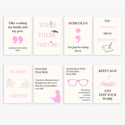 Pink Funny Grammar Posters English Literature Classroom - Etsy
