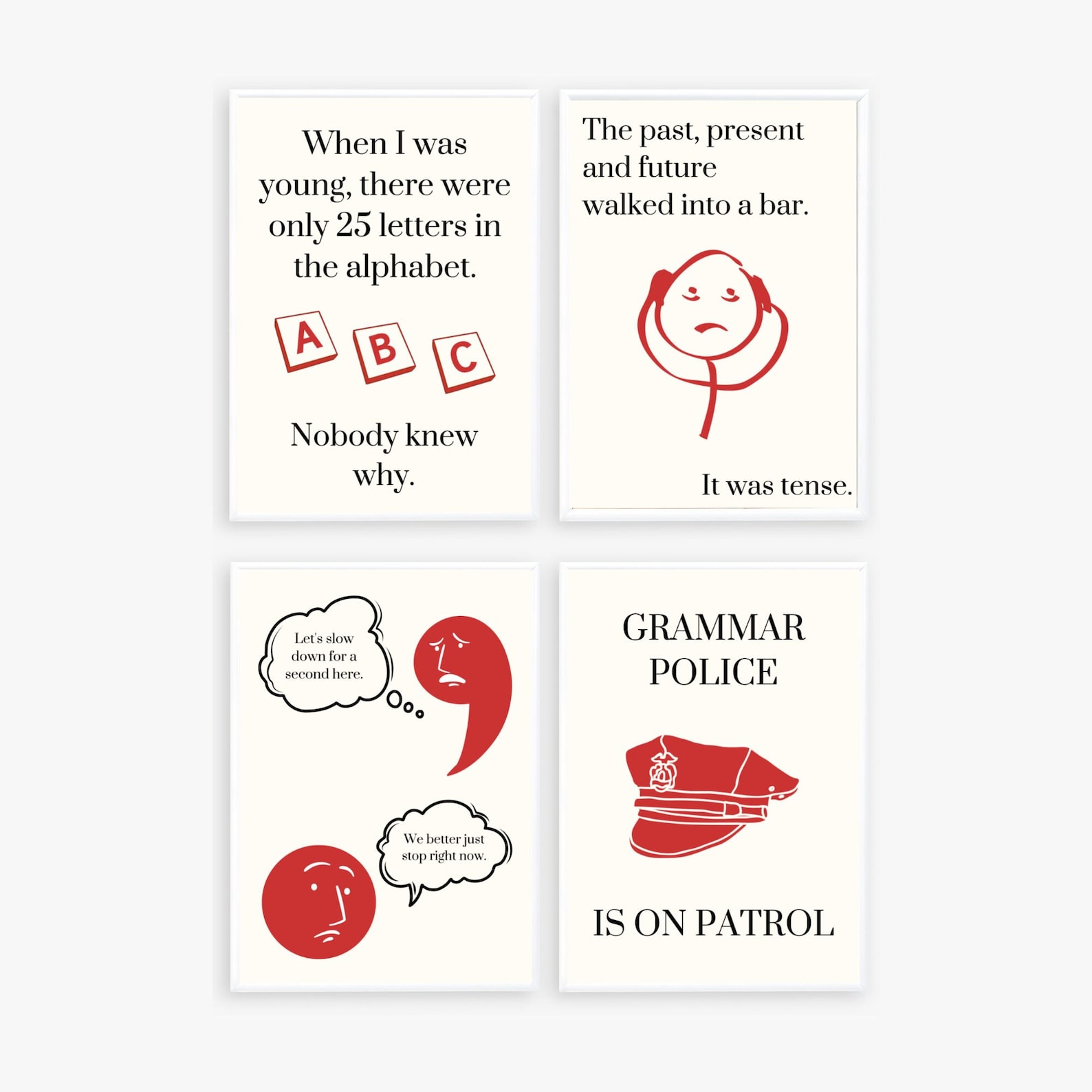 Funny Grammar Pun Posters Wall Art Bundle; English Literature Classroom ...