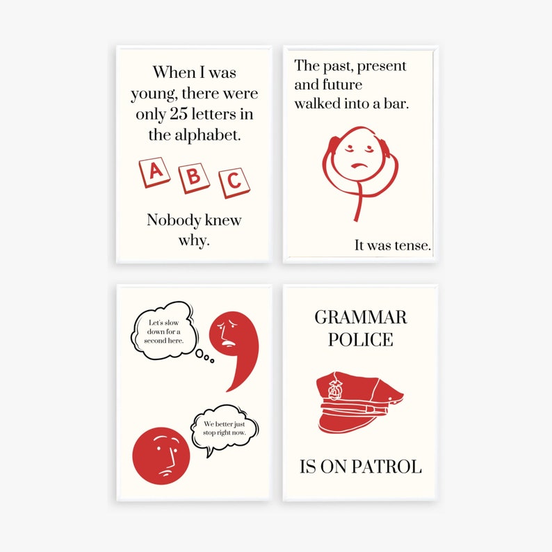 Funny Grammar Pun Posters Wall Art Bundle; English Literature Classroom ...