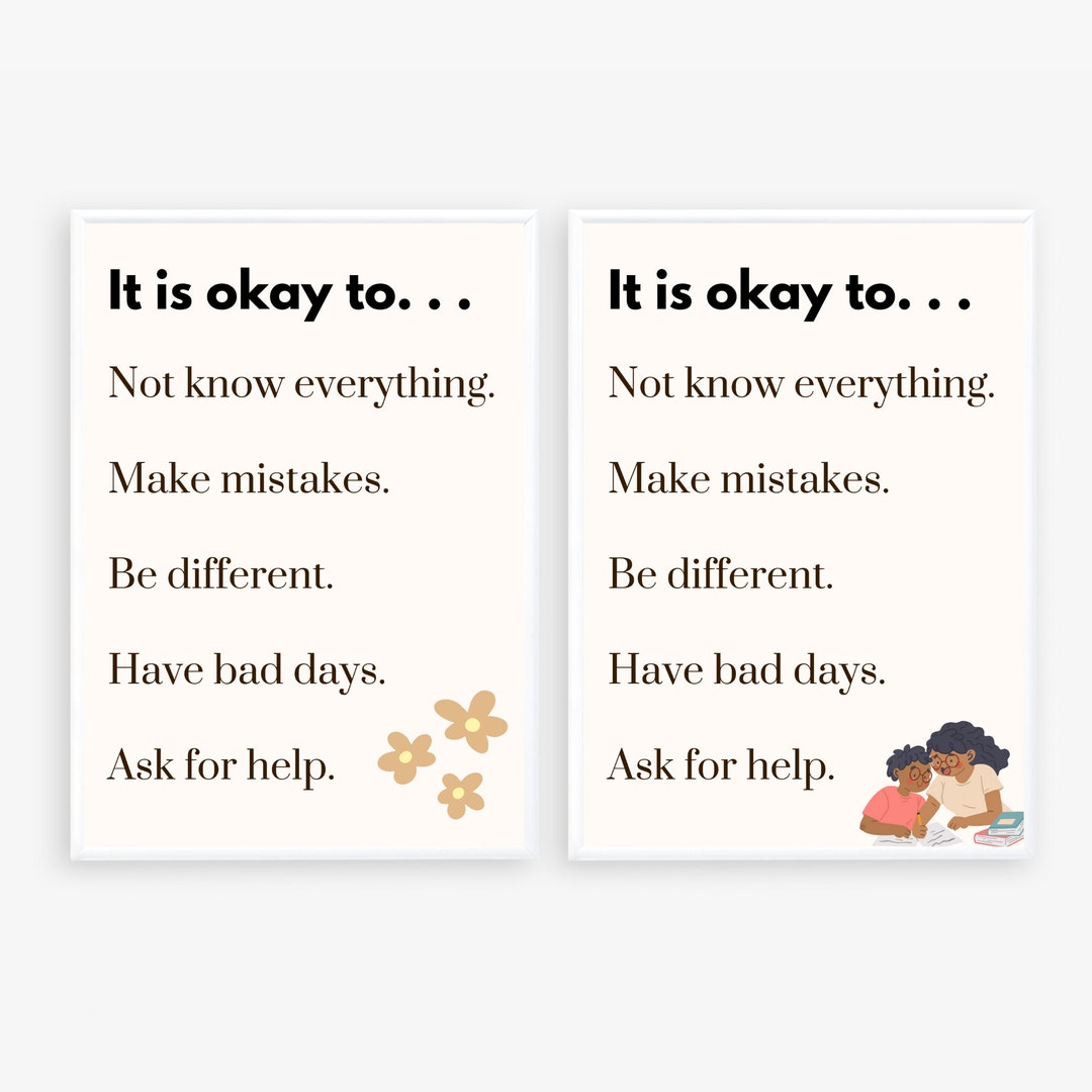 It is Okay Student Affirmations Poster; Growth Mindset Print; Positive ...