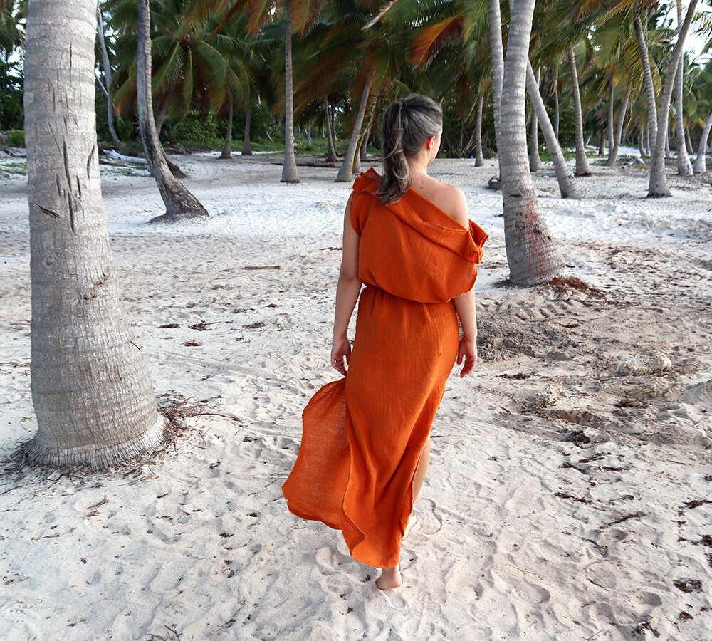 CREPE LINEN Maxi Dress Makia Toga Floor Summer Dress Belt - Etsy