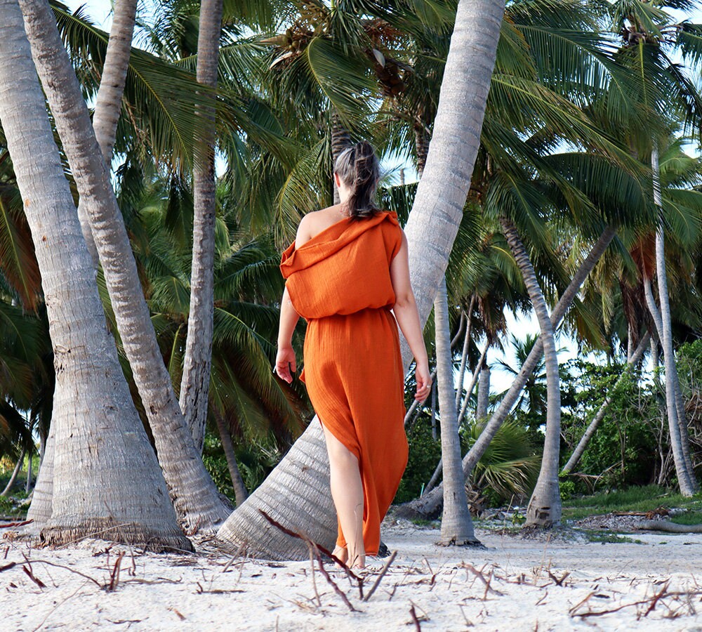 CREPE LINEN Maxi Dress Makia Toga Floor Summer Dress Belt - Etsy