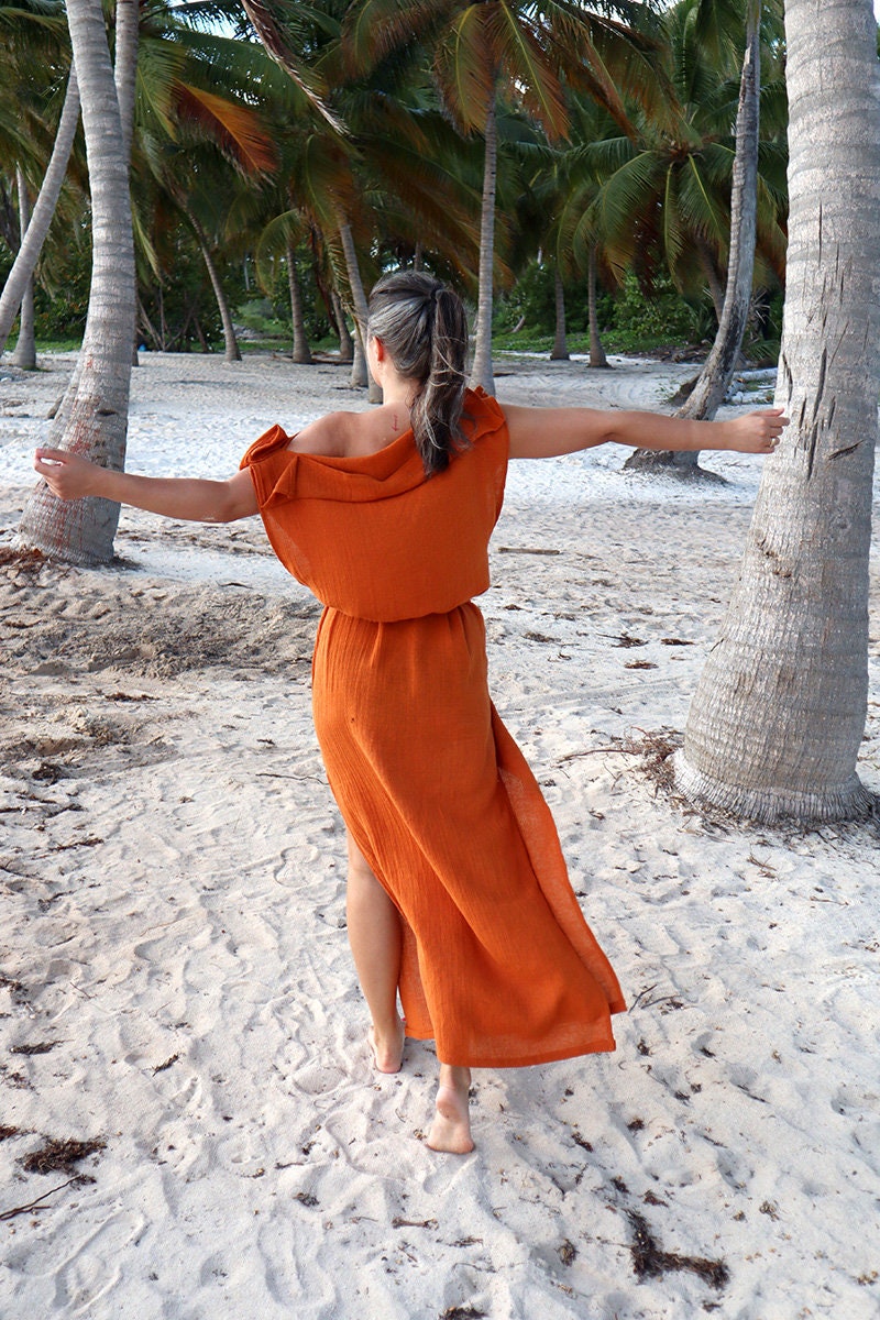 CREPE LINEN Maxi Dress Makia Toga Floor Summer Dress Belt - Etsy