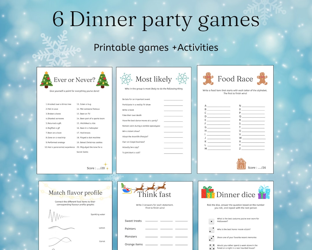6 Printable Dinner Party Games|x-mas Dinner Games|holidays Activity ...