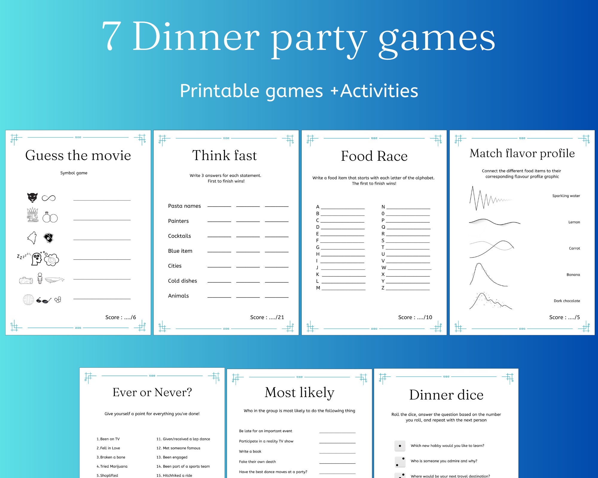 7 Printable Dinner Party Games|dinner Table Party Games|adult Dinner ...