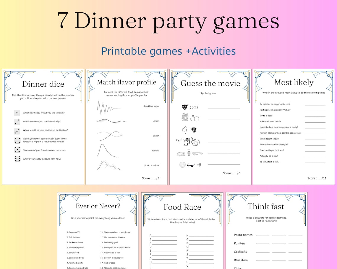 7 Printable Dinner Party Games|dinner Table Party Games|adult Dinner ...