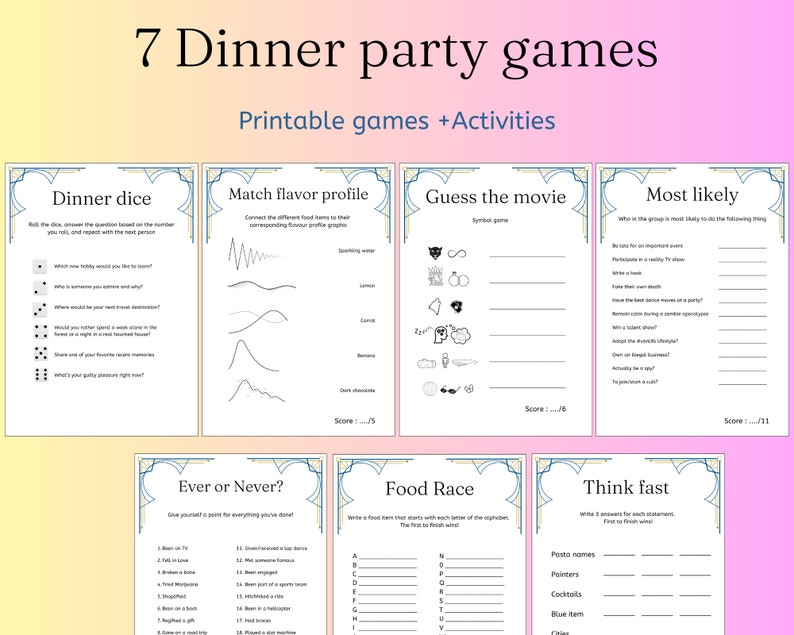7 Printable Dinner Party Games|dinner Table Party Games|adult Dinner ...