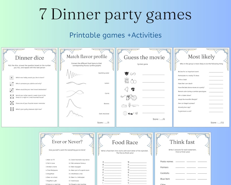 7 Printable Dinner Party Games|dinner Table Party Games|adult Dinner ...