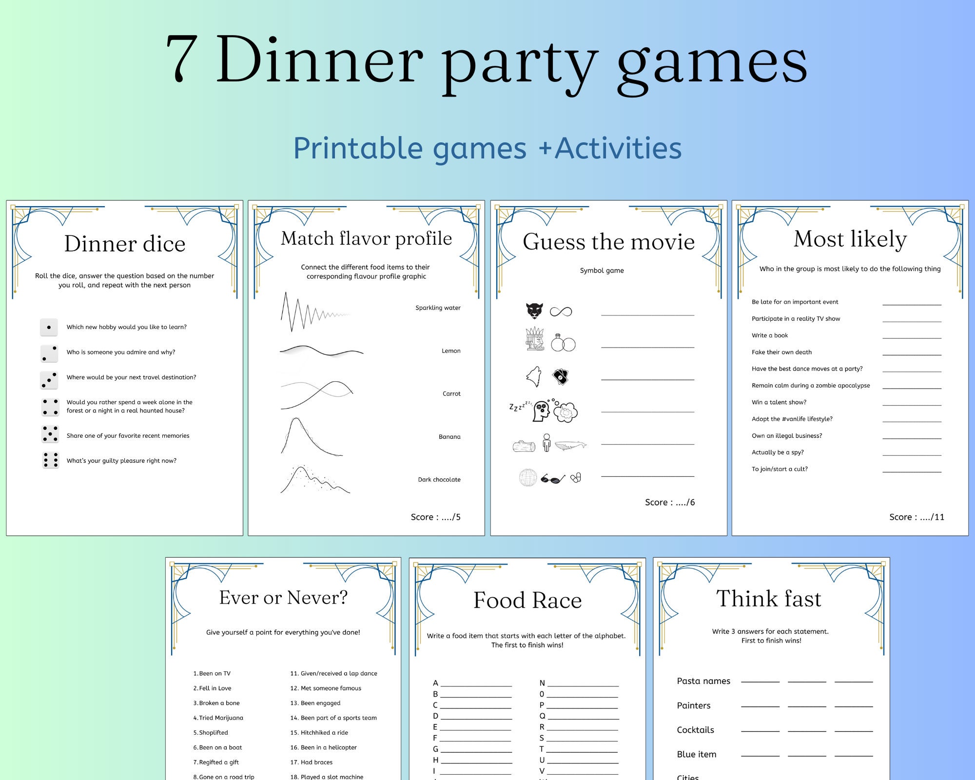 7 Printable Dinner Party Games|dinner Table Party Games|adult Dinner ...
