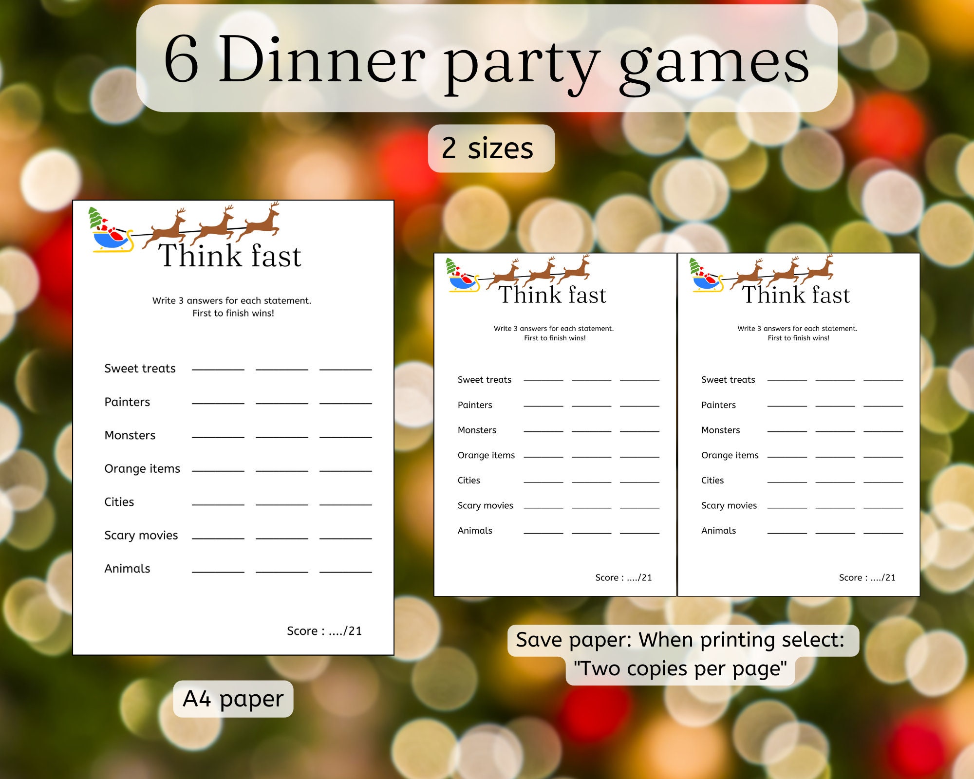 6 Printable Dinner Party Games|x-mas Dinner Games|holidays Activity ...