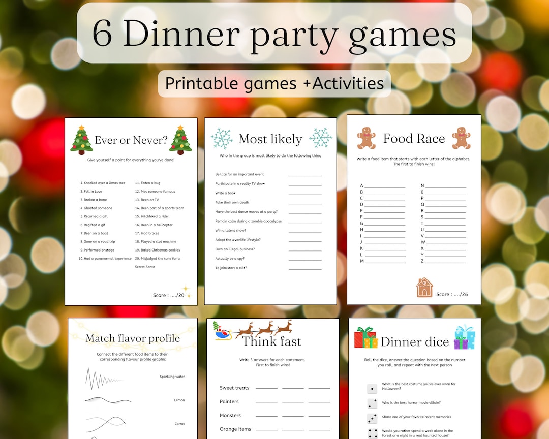 6 Printable Dinner Party Games|x-mas Dinner Games|holidays Activity ...