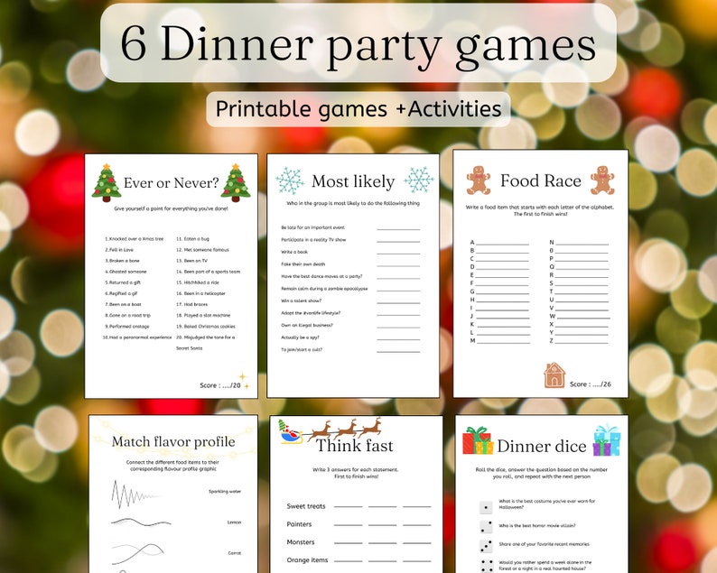 6 Printable Dinner Party Games|x-mas Dinner Games|holidays Activity ...