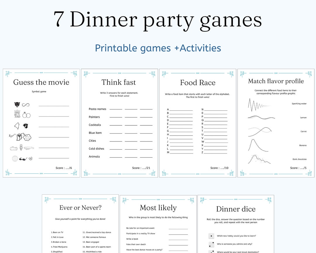 7 Printable Dinner Party Games|dinner Table Party Games|adult Dinner ...