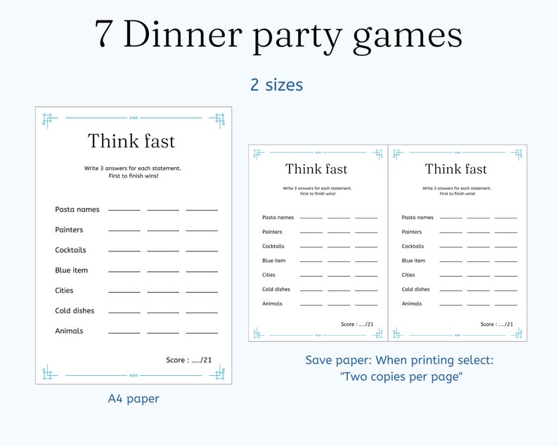 7 Printable Dinner Party Games|dinner Table Party Games|adult Dinner ...