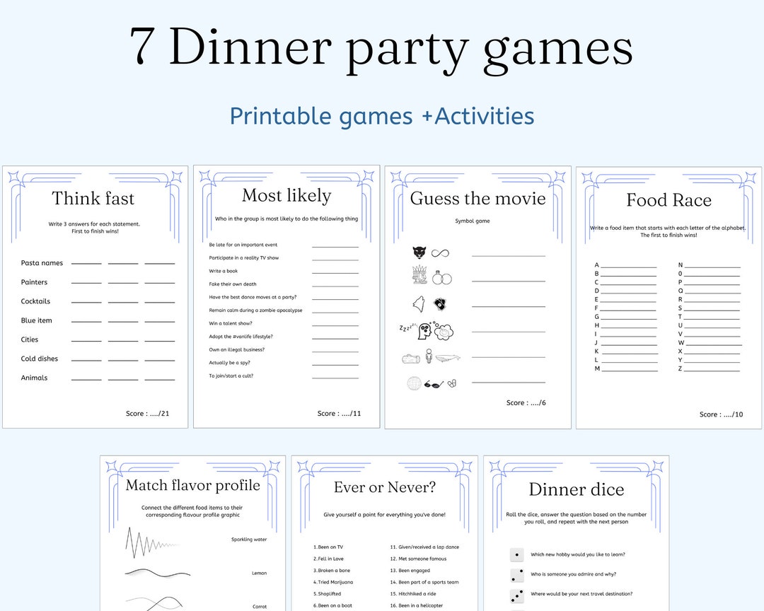 7 Printable Dinner Party Games|dinner Table Party Games|adult Dinner ...