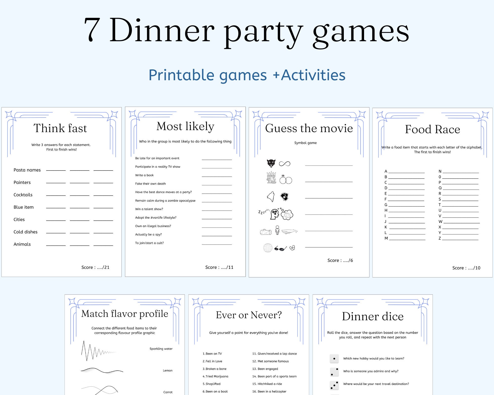 7 Printable Dinner Party Gamesdinner Table Party Gamesadult Dinner ...