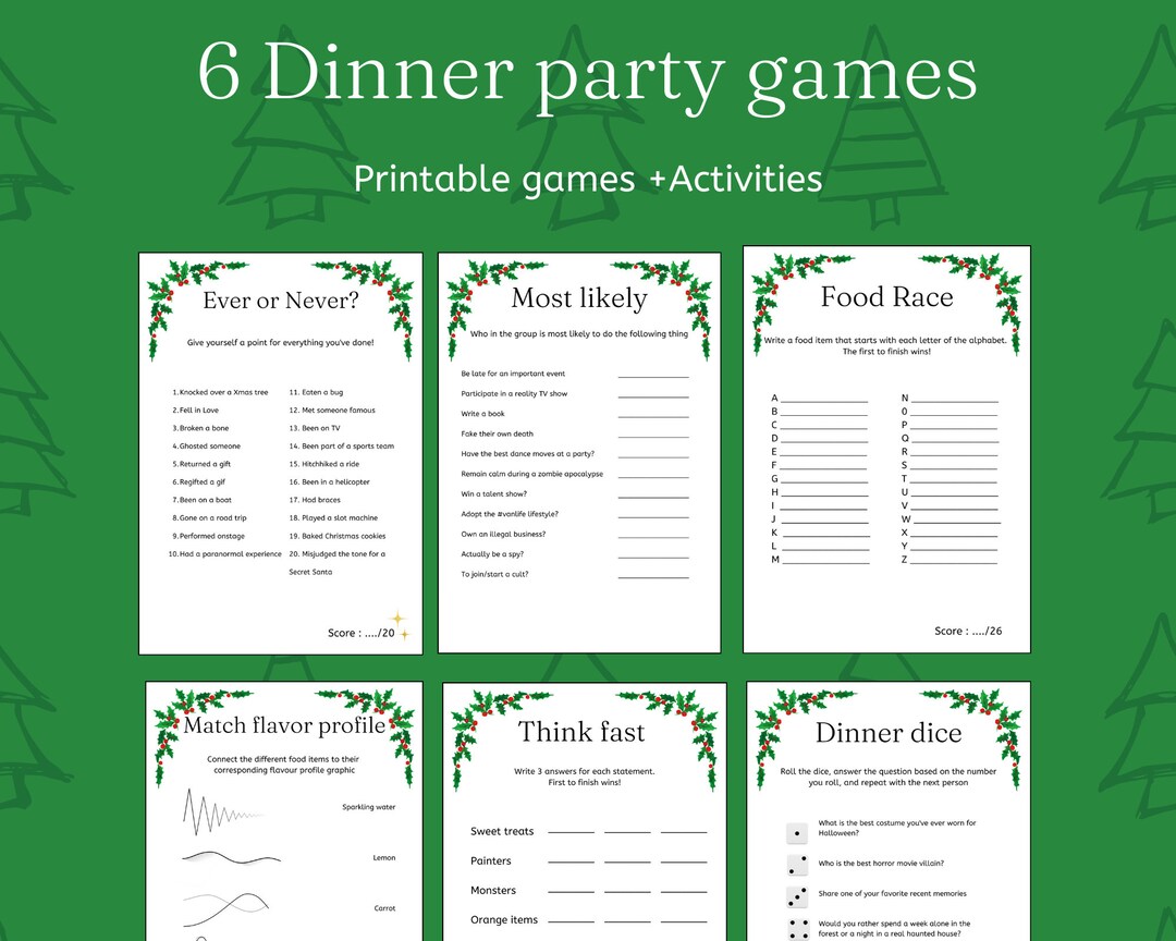 6 Printable Dinner Party Games|x-mas Dinner Games|holidays Activity ...