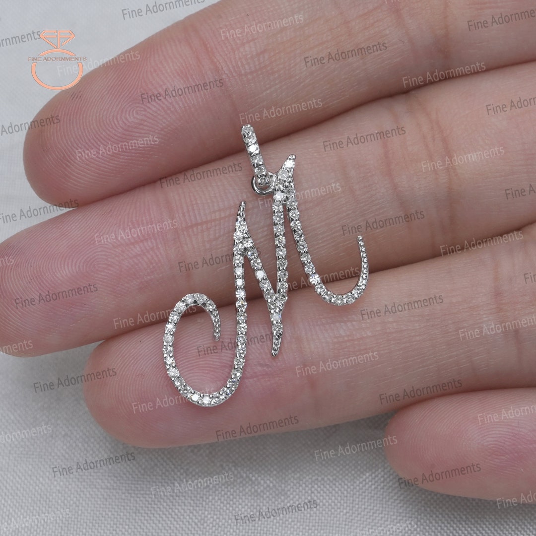 Solid 14k Gold Pendant Pave Diamond Initial M Pendant Valentine's ...