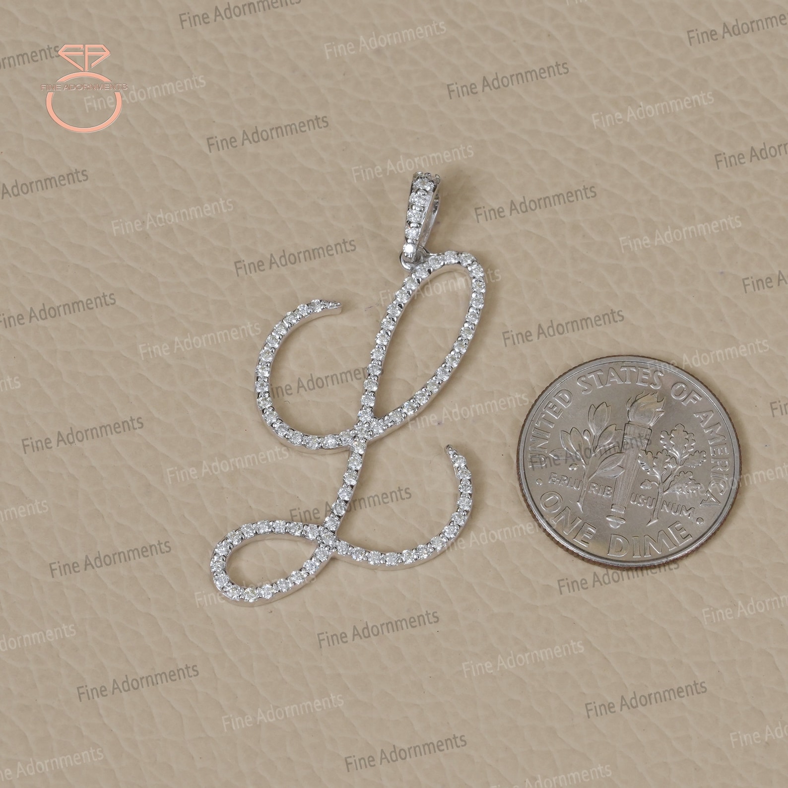 Solid 14k White Gold Big L Initial Pendant Pave Diamond Jewelry Gold ...