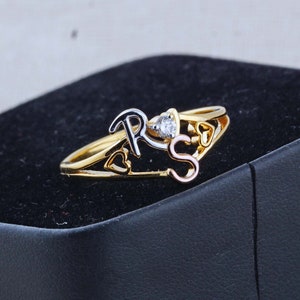 Solid 14k Yellow Gold Ring, Pave Diamond Initial RS Ring Heart Jewelry ...