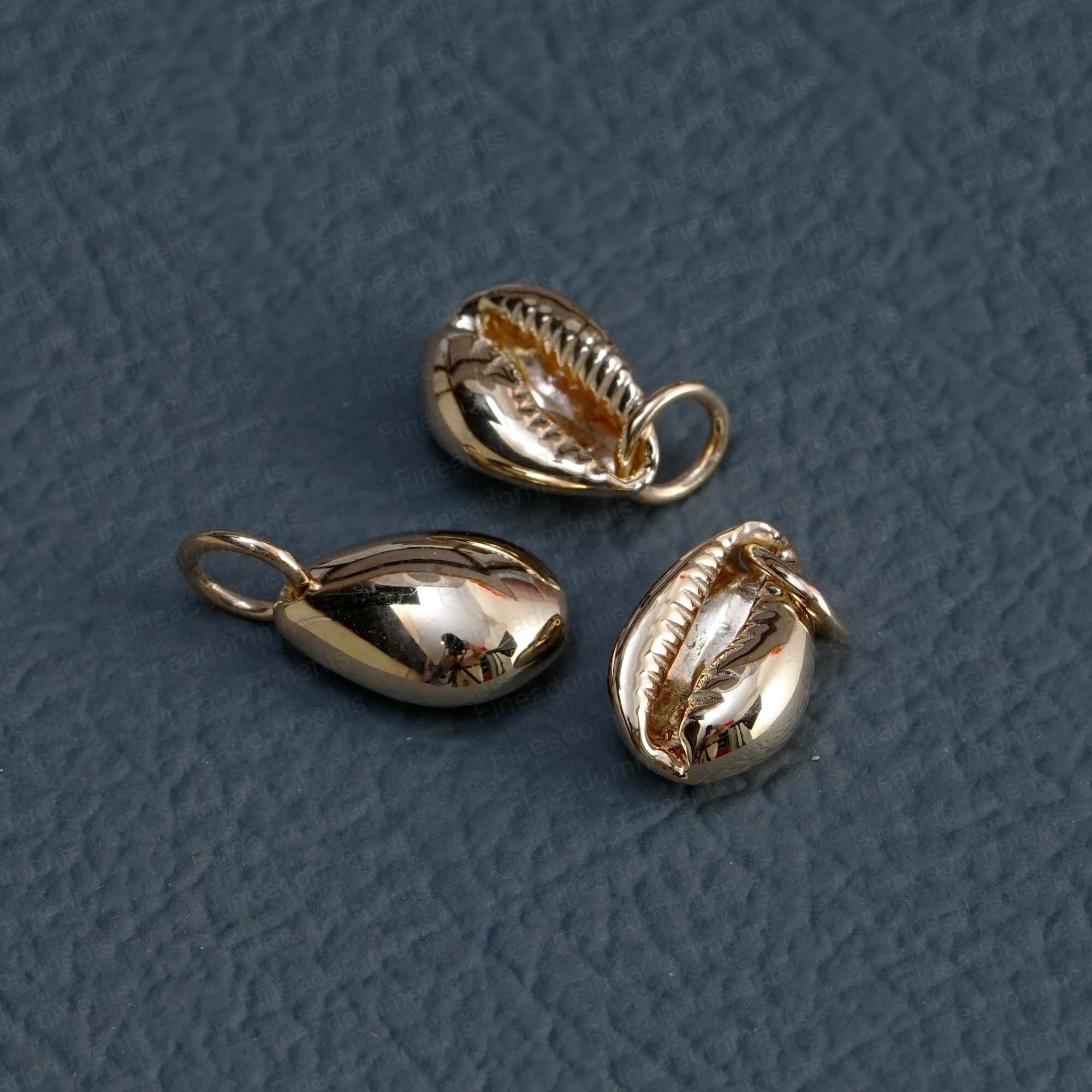 Solid 14k Yellow Gold Cowrie Shape Shell Pendant Charm Jewelry - Etsy