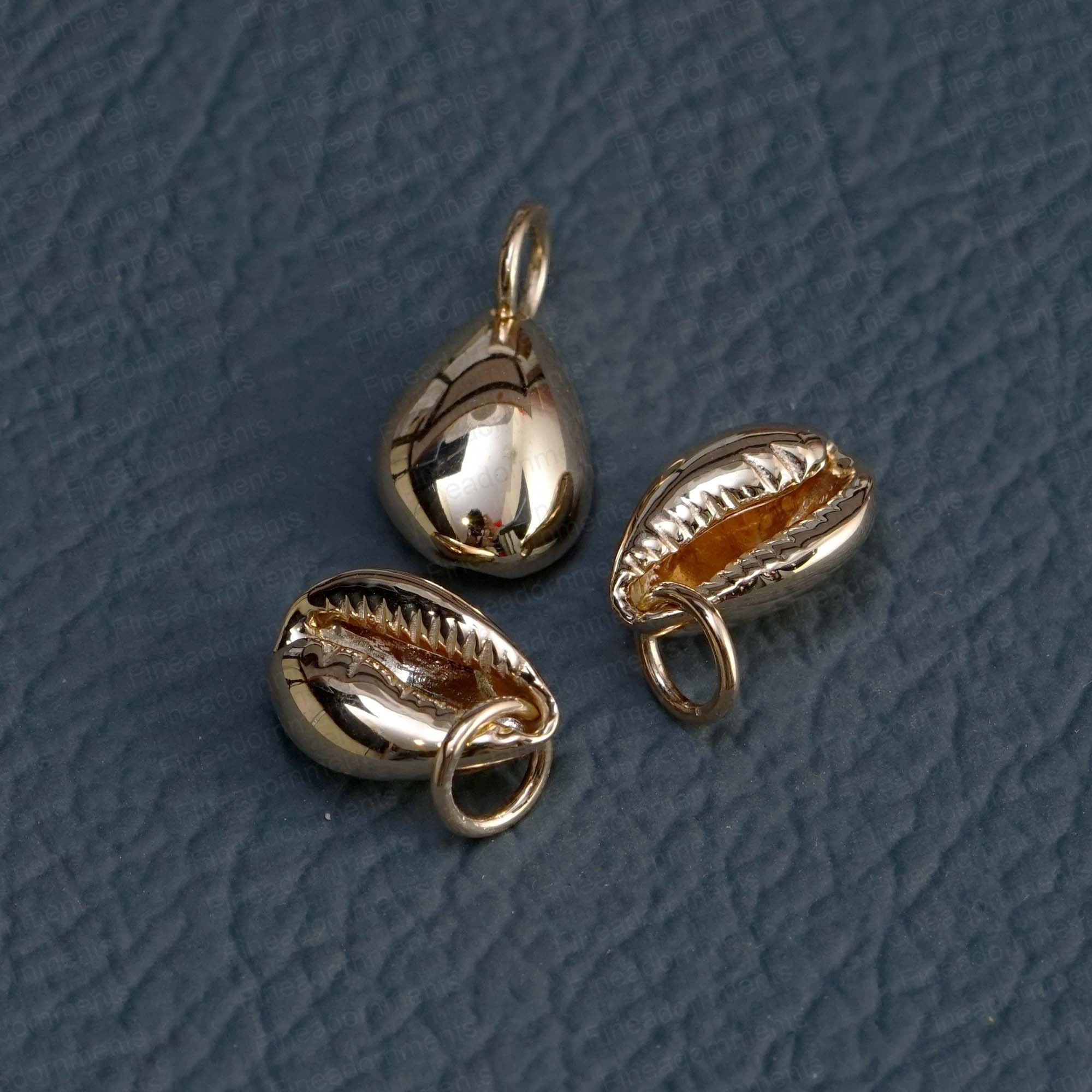 Solid 14k Yellow Gold Cowrie Shape Shell Pendant Charm Jewelry - Etsy