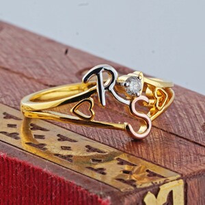 Solid 14k Yellow Gold Ring, Pave Diamond Initial RS Ring Heart Jewelry ...