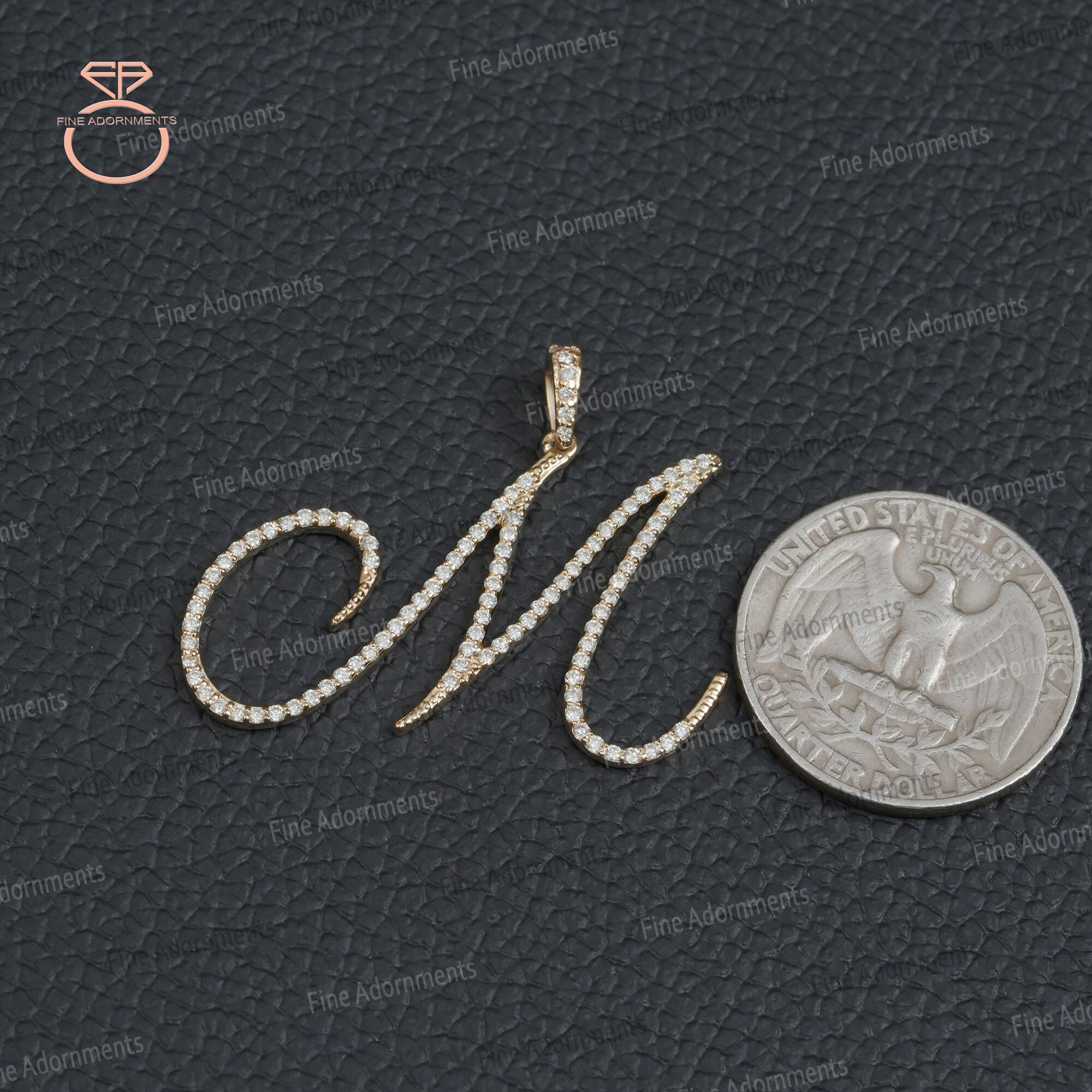 Solid 14k Yellow Gold Pave Diamond Initial M Pendant Valentine's Day ...