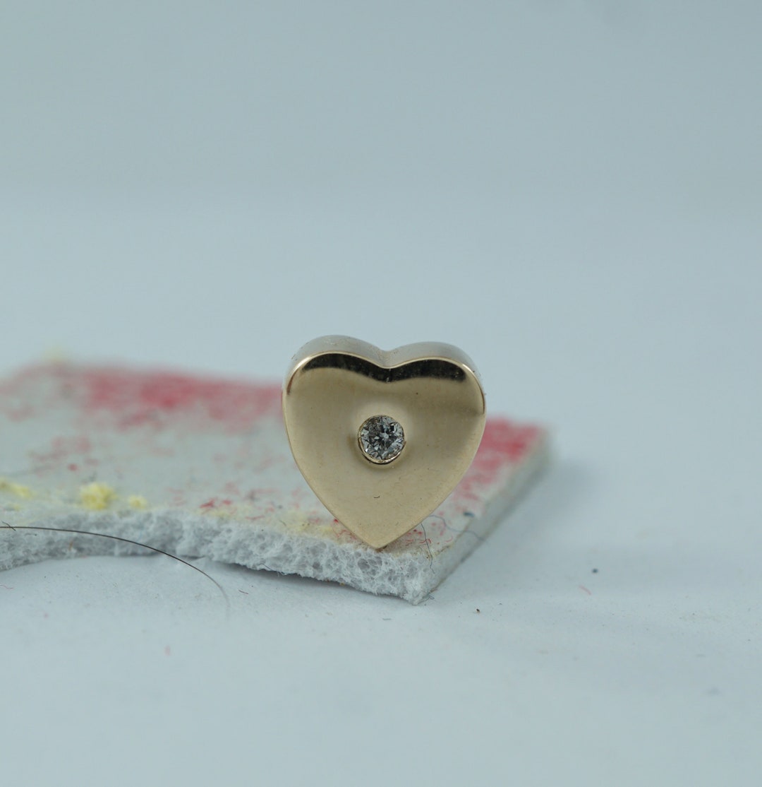 Solid 14k Yellow Gold Heart Spacer Jewelry Finding Single Diamond ...