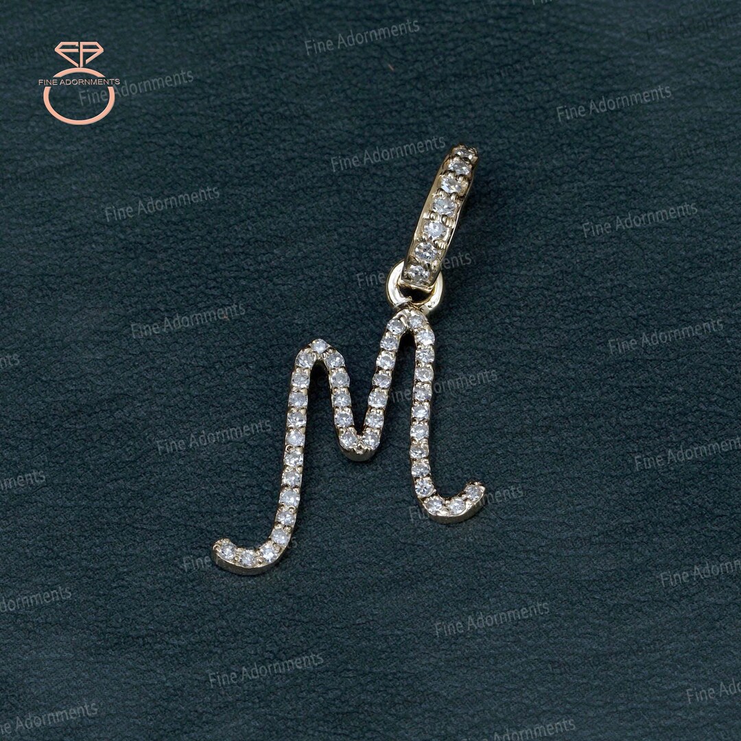 Pave Diamond M Pendant Solid 14k Yellow Gold M Initial Pendant Handmade ...
