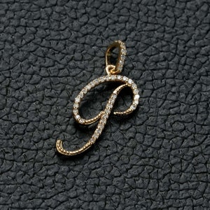 Solid 14k Yellow Gold P Initial Pendant, Pave Diamond P Letter Jewelry ...