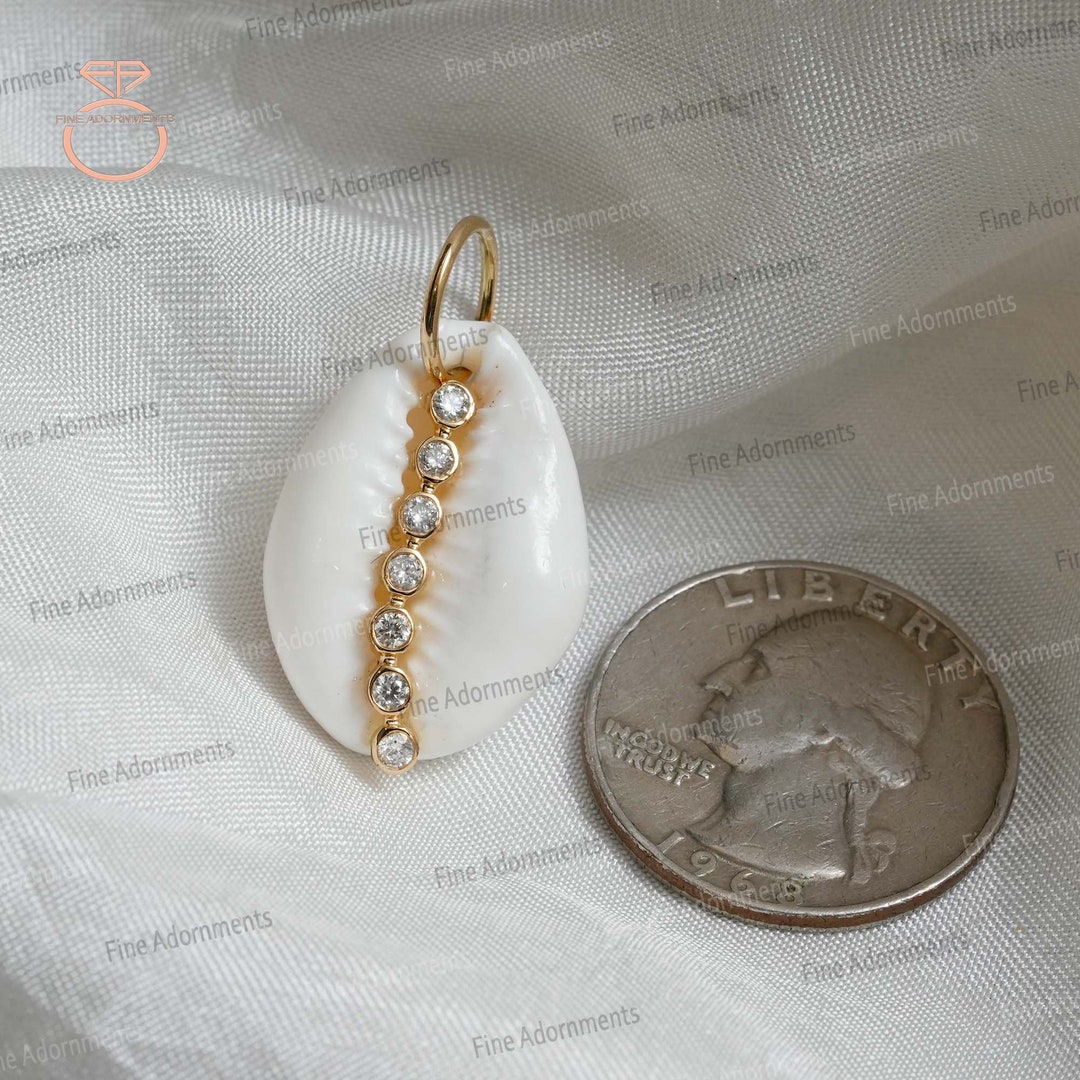 Pave Diamond Shell Pendant Solid 14k Gold Shell Pendant Jewelry Cowrie ...