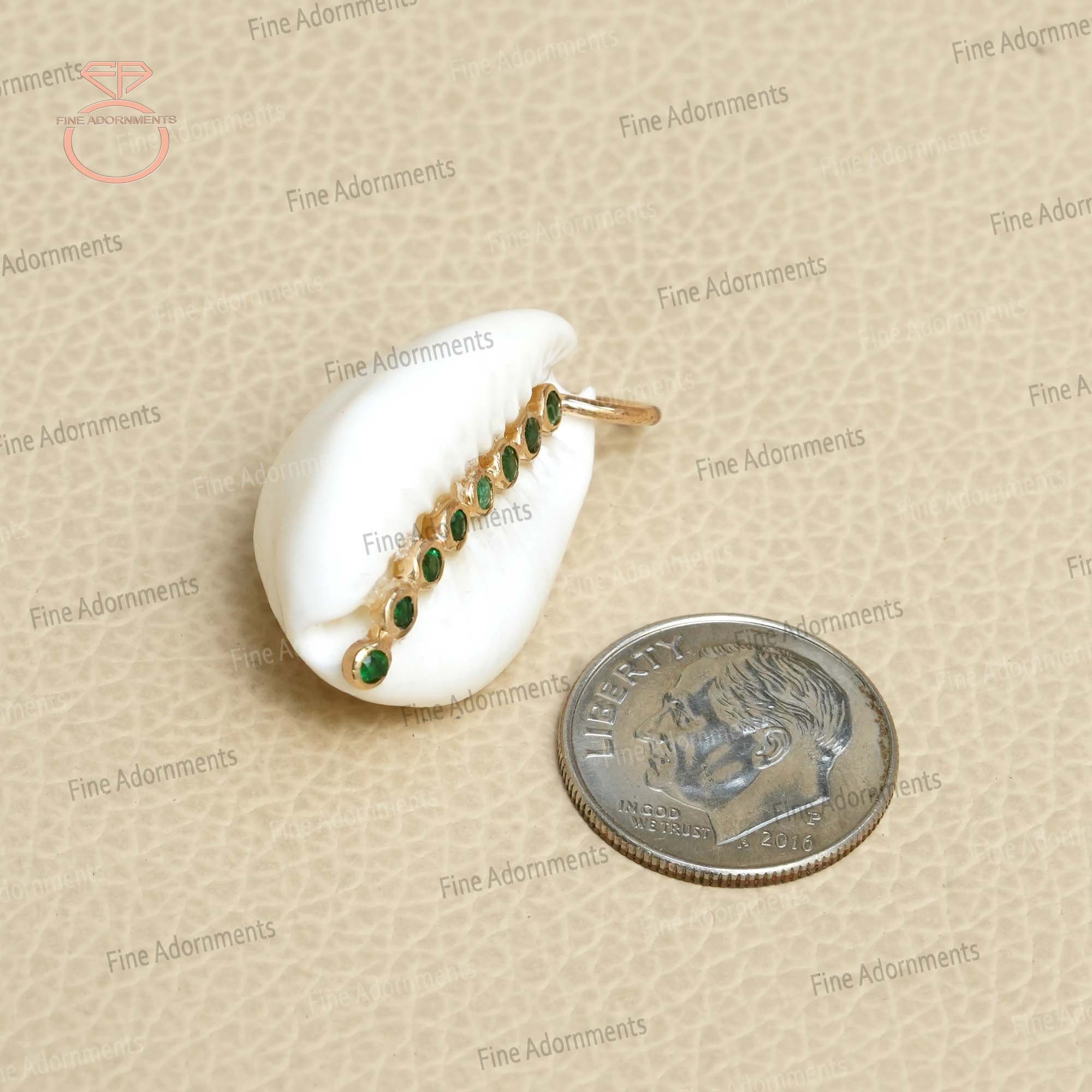 14k Gold Shell Pendant Natural Emerald Shell Gold Jewelry - Etsy