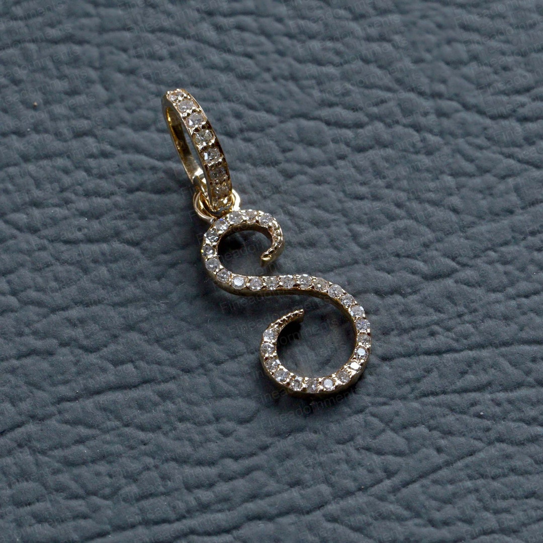 Solid 14k Gold Initial S Pendant Pave Diamond Jewelry Alphabet Charm ...