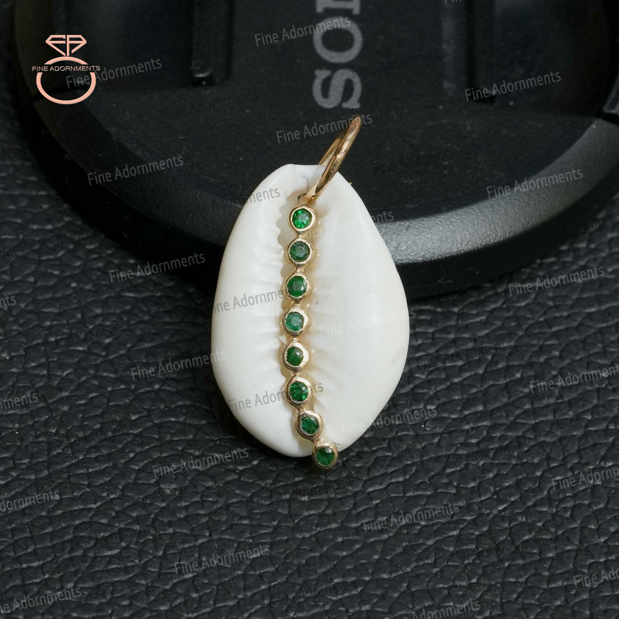 14k Gold Shell Pendant Natural Emerald Shell Gold Jewelry - Etsy