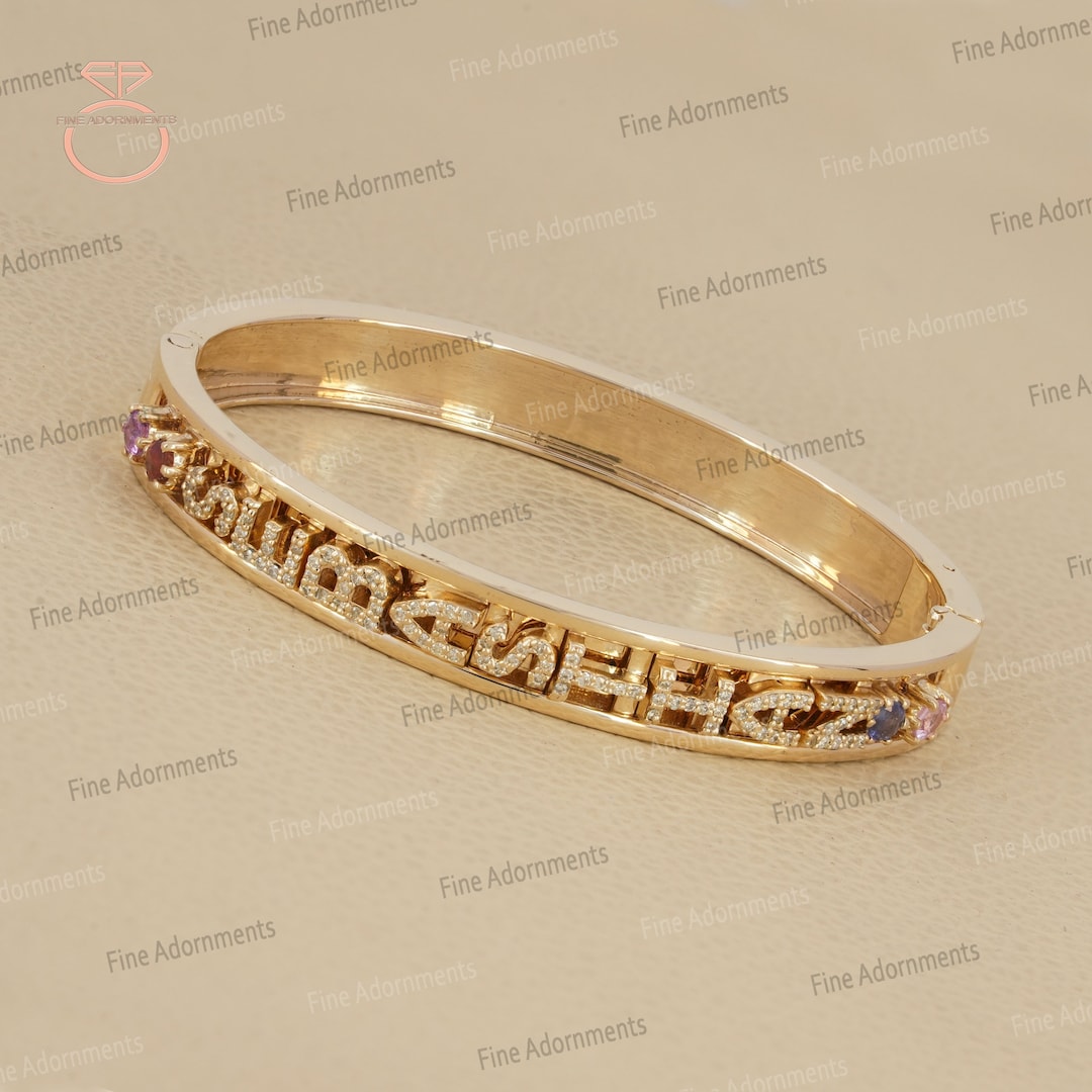 Moving Name Bracelet Pave Diamond Solid 14k Yellow Gold Customize ...