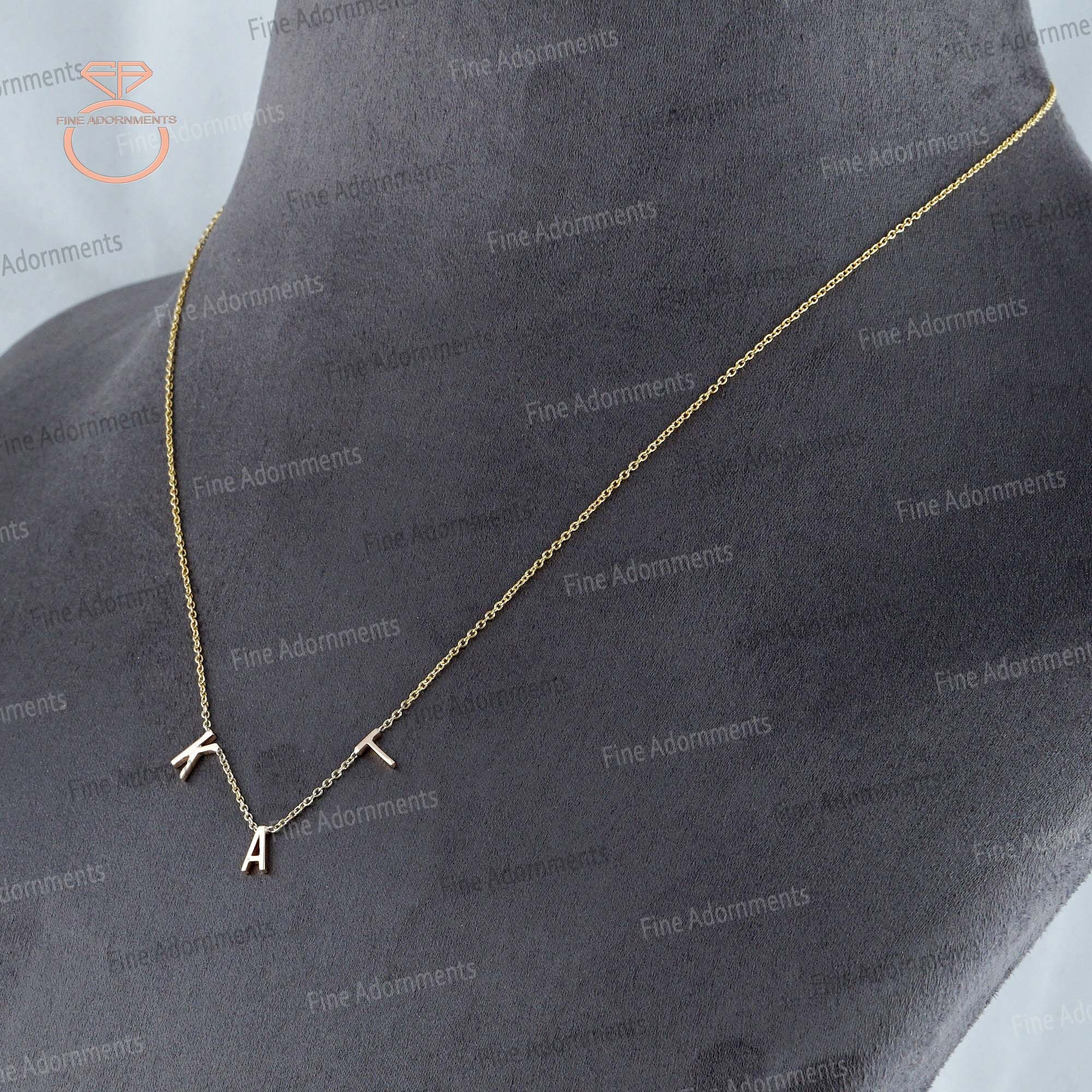 14K Gold Name Necklace 3 Initial Personalized Necklace - Etsy