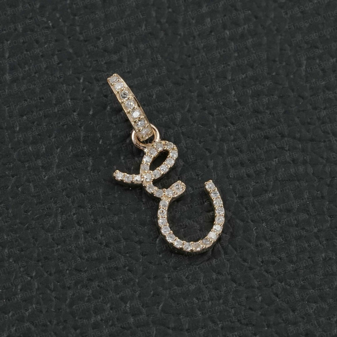 Solid 14k Yellow Gold E Initial Pendant Pave Diamond Jewelry Charm ...