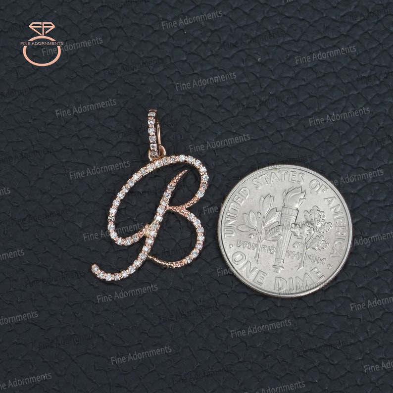 Solid 14k Gold Small B Initial Pendant Pave Diamond Jewelry Gold Charm ...